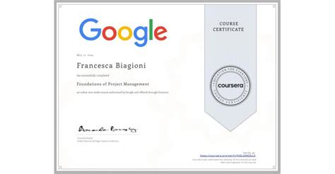 Francesca Biagioni On Linkedin Completion Certificate For Foundations Of Project Management