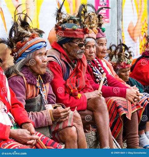 Old Ifugao People In National Dress Next To Rice Terraces Editorial