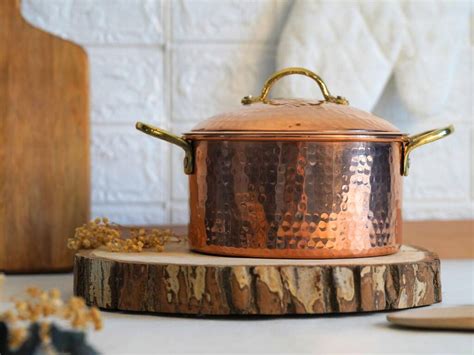 Hammered Solid Copper Cookware Set With Lid Tin Lined Inside By