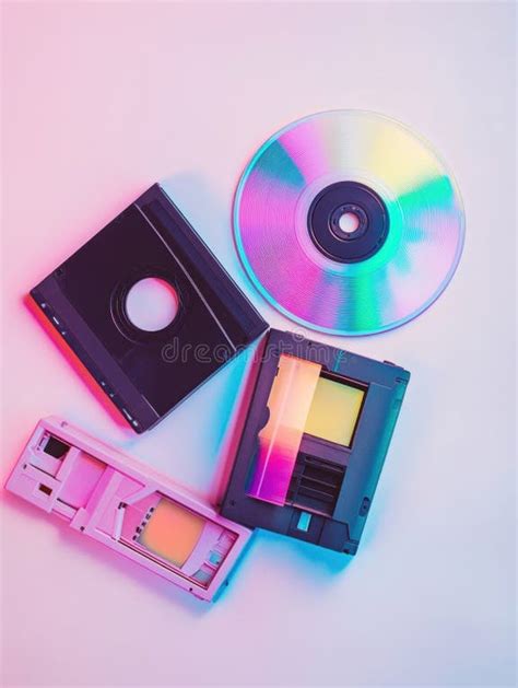 Vintage Media Collection Featuring Cassette Tape Vhs Tape And Compact