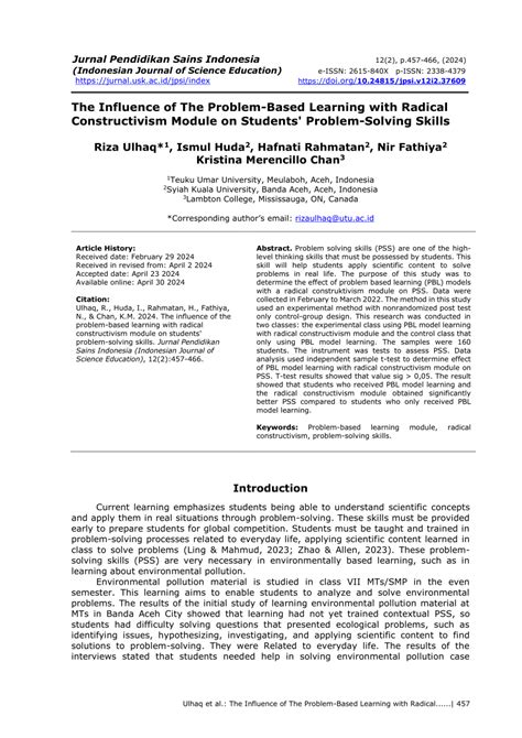 Pdf The Influence Of The Problem Based Learning With Radical
