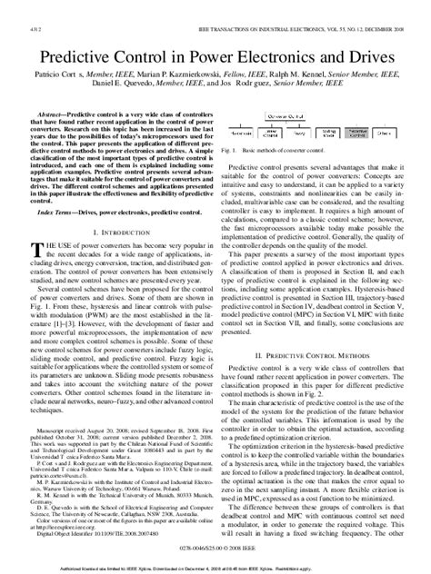 Pdf Predictive Control In Power Electronics And Drives