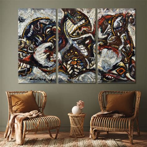 Masked Forms Jackson Pollock Style 3 Panels 55 X 36 Jackson Pollock