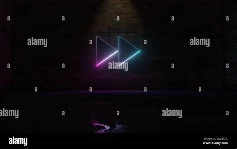 3d Rendering Of Blue Violet Neon Symbol Of Double Fast Forward Right Triangle Arrows On Dark