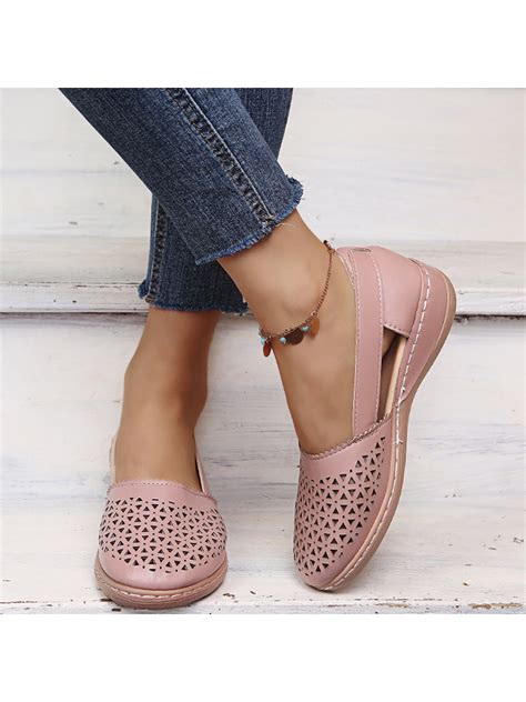 Luxur Women Slip On Round Toe Flat Shoes Breathable Pu Wedge Wide