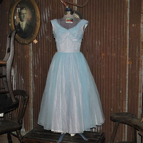 Vintage 1950s Blue Ball Gown Mid Calf Taffeta Chi Gem
