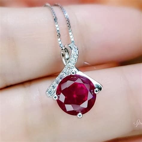 Tiny Red Ruby Necklace Gemstone Bow Necklace 2ct Bowknot Ruby Pendant