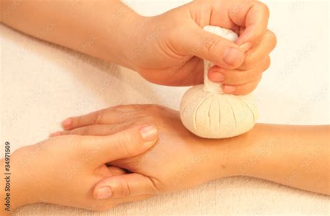 Reflexology Hand Massage By Ball Herbal Spa Hand Treatmentthai Stock