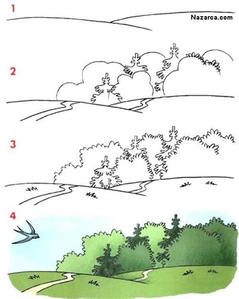 Çocuklar İÇİn En Kolay Manzara Çİzİmİ Trees Drawing Tutorial Drawing Scenery