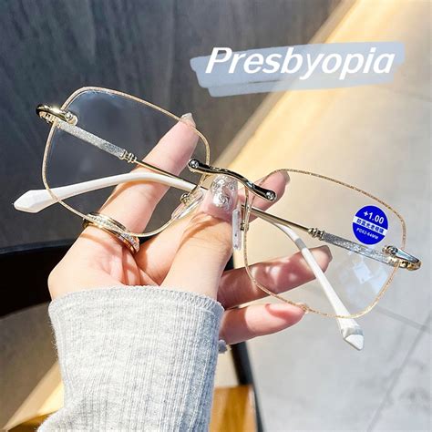 Trendy Diamond Reading Glasses For Men Women Luxury Design Rimless Far Sight Eyewear Lady Retro