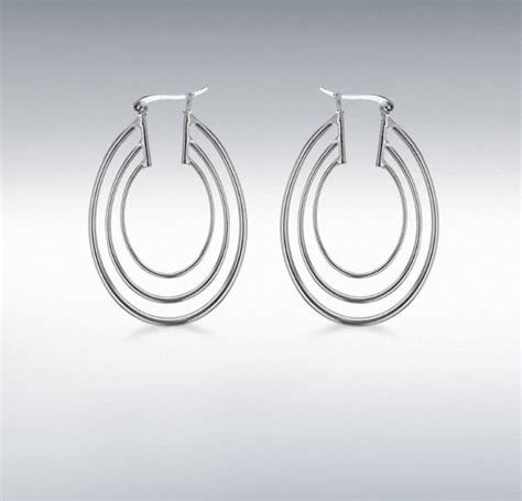 Plain Polished Sterling Silver Triple Oval Hoop Earrings 42 Mm Sarah