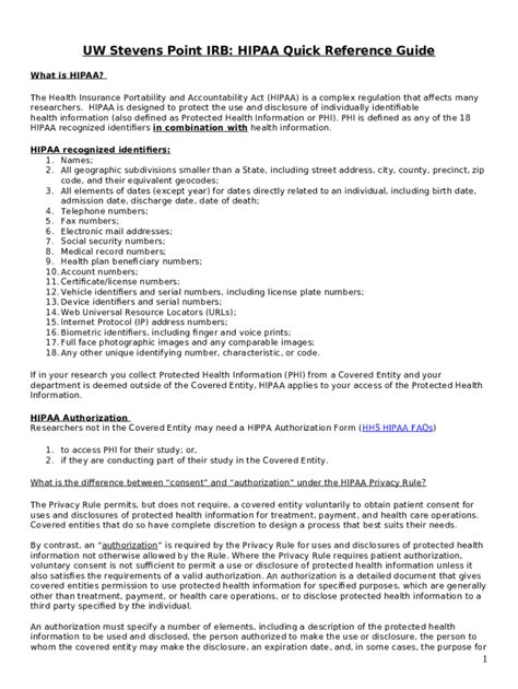 Uwo Irb Hipaa Quick Reference Guide 12 3 15doc Uw Doc Template