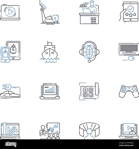 Virtual Design Line Icons Collection D Rendering Augmented Virtual Prototyping Simulation
