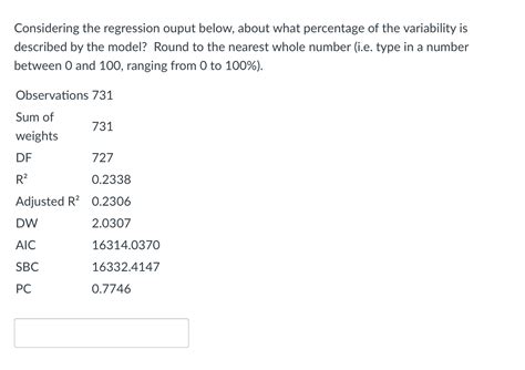 Solved Considering The Regression Ouput Below About What