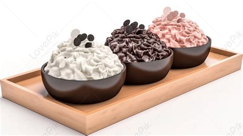 눈길을 끄는 3d 렌더링 흰색 배경에 격리된 초콜릿 빙수 빙수의 유쾌한 만화 트레이 눈길 배경 만화 배경 레이 배경