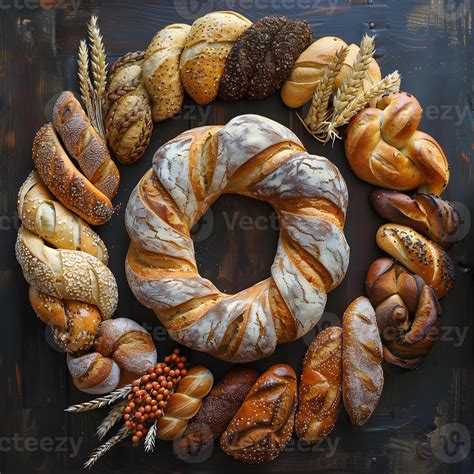 Ai Generated An Assortment Of Bread Varieties Displayed In A Circular