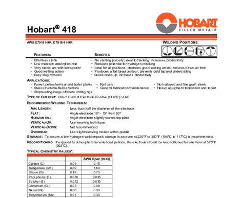 Hobart 418 E7018 1 Low Hydrogen Stick Electrode 1 8 10lb Pack Josef Gas
