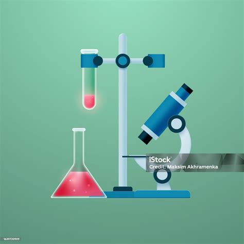 Chemical Or Science Laboratory Set Microscope Flasks And Stand Stock Illustration Download