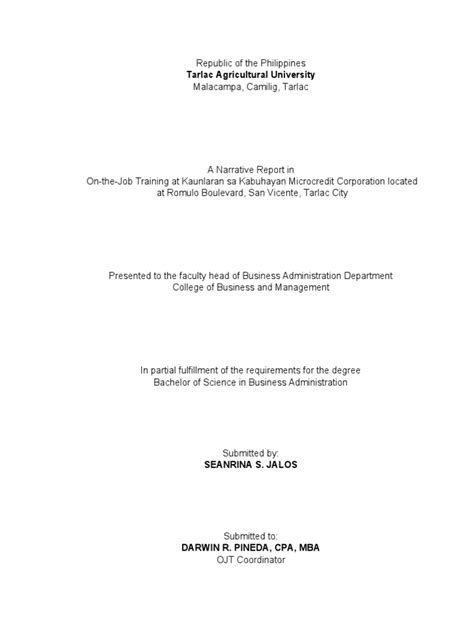 Ojt Narrative Report 1 Pdf Internship Job Hunting