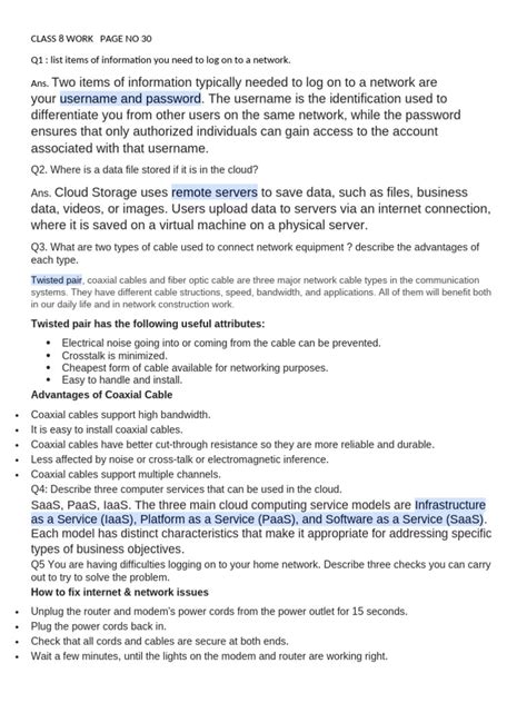 Class 8 Work Pdf Cloud Computing Computer Network