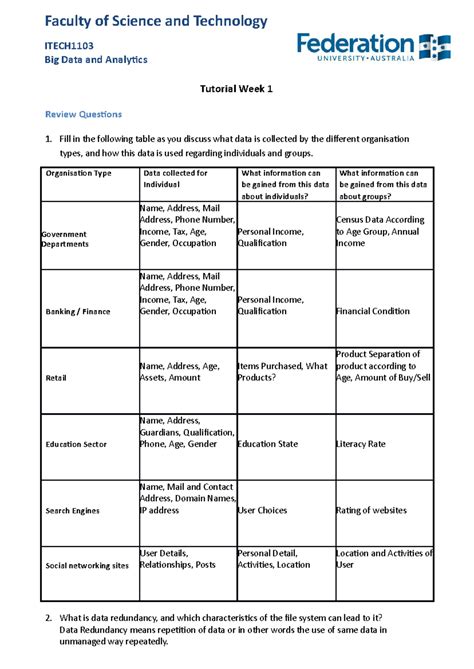 Itech1103 Tutorial 01 Faculty Of Science And Technology Itech Big