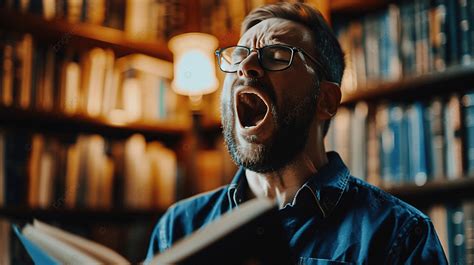Square Photo Of Nerd In Glasses Singing Songs From The Book Background