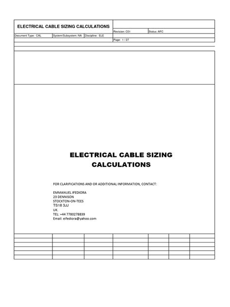 Cable Sizing Calculation Download Free Pdf Electrical Resistance