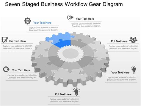 Gk Seven Staged Business Workflow Gear Diagram Powerpoint Template Template Presentation