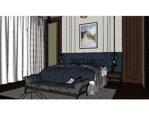 3d Model Sketchup Model Bedroom Design Wall Panel Wall Design Wood Panel Architectural Drawing