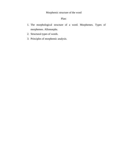 Morphemic Structure Of The Word Morphemic Structure Of The Word