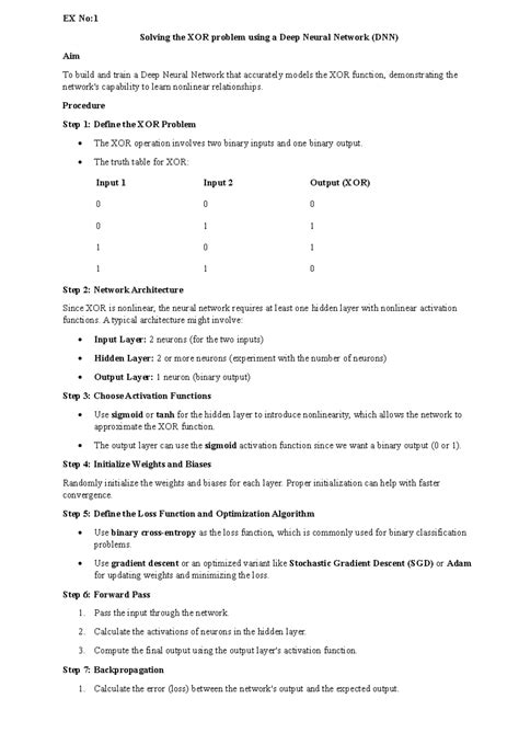 Deep Learmning Lab Document Ex No Solving The Xor Problem Using A