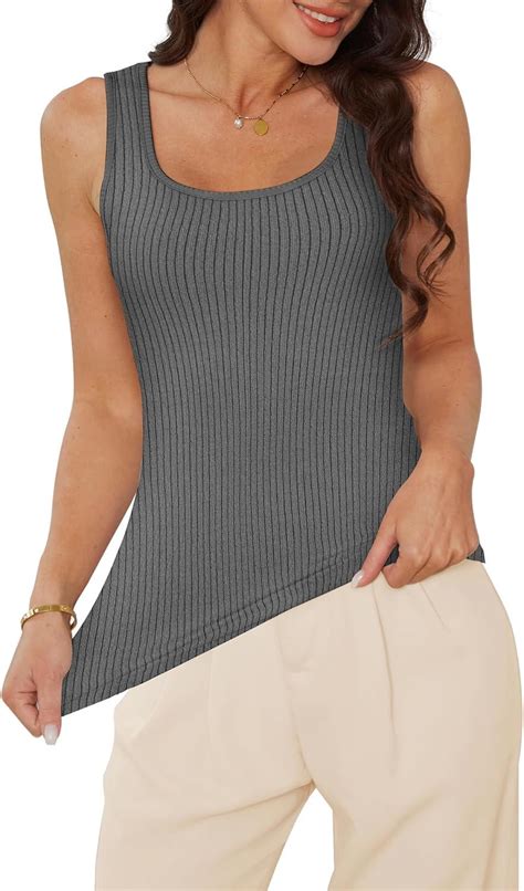 Wiholl Womens Ribbed Tank Tops 2025 Summer Scoop Neck Slim Fitted Tops