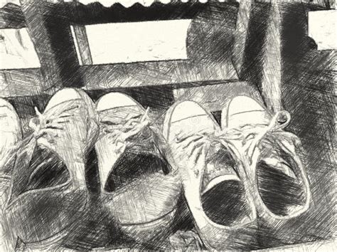 Drawing Black And White Of Old Shoes Stock Image Image Of Antique