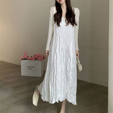 세트상품 네다 주름 나시 롱 원피스 숏 니트 가디건 투피스