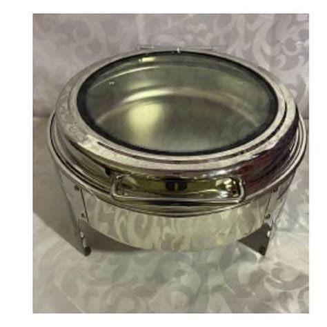 Chafing Dish Round Flat Top Window Silver Decor Essentials