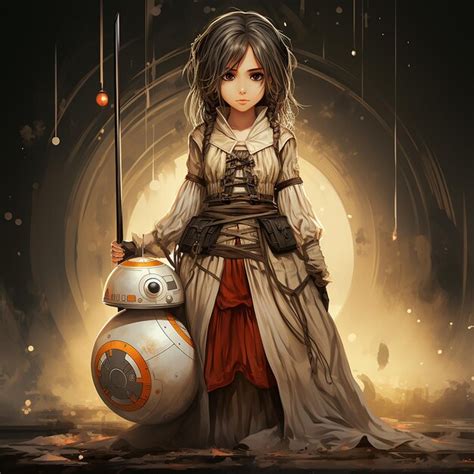 Premium Ai Image Rey Skywalker As Chibi Character With Bb8