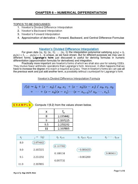 Chapter 6 Numerical Differentiation Pdf Finite Difference