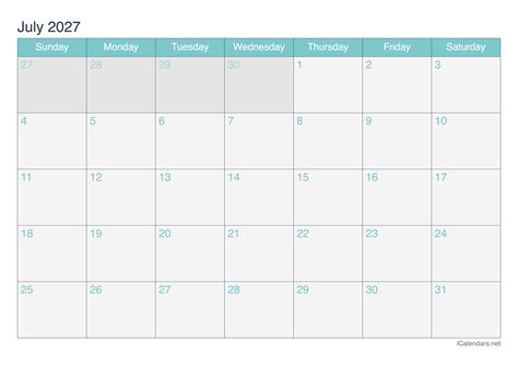 July 2027 Printable Calendar