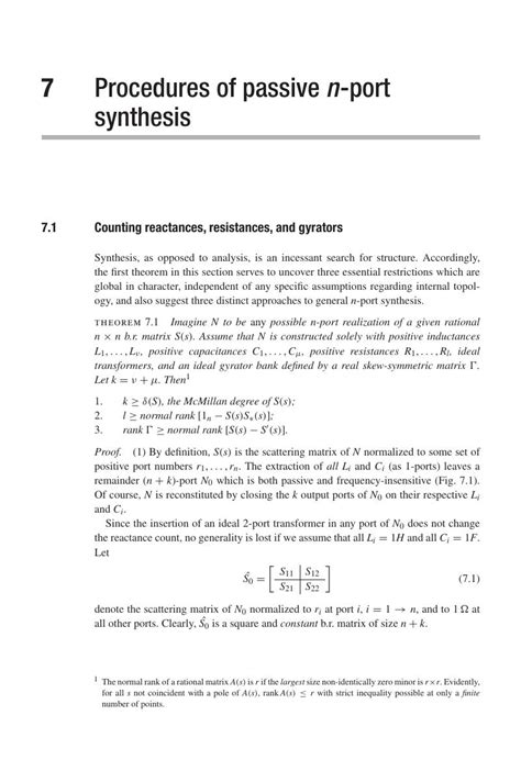 Procedures Of Passive N Port Synthesis Chapter 7 Theory And