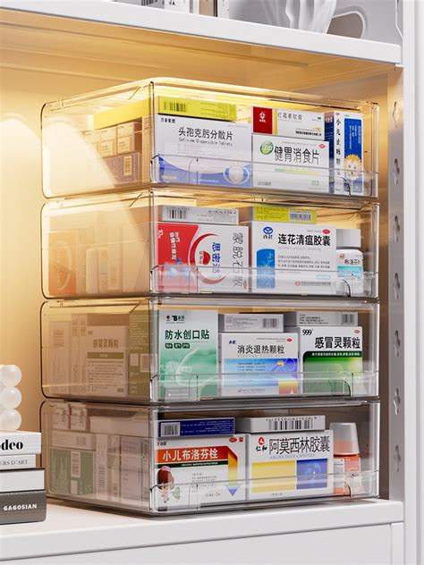 抽屉药箱家庭装药物收纳盒透明药品收纳柜亚克力大容量医药箱家用 花瓣网