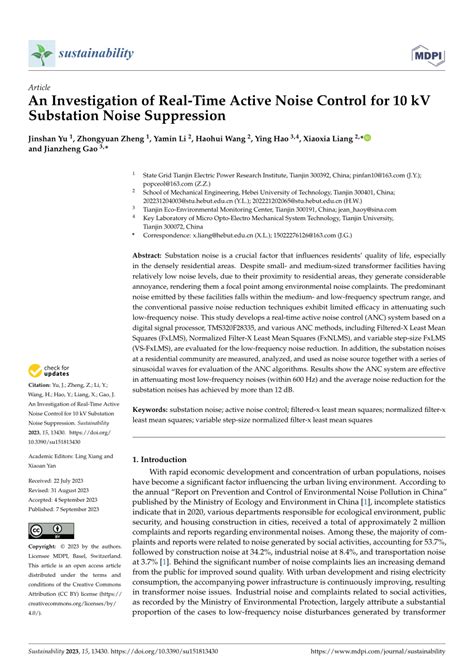 Pdf An Investigation Of Real Time Active Noise Control For 10 Kv Substation Noise Suppression