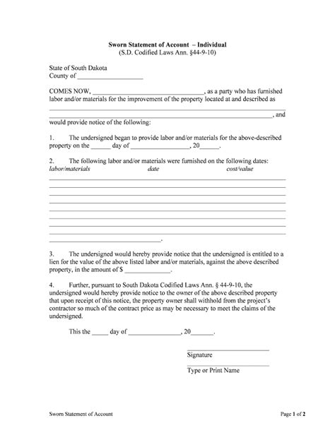 Sworn Statement Of Account Template