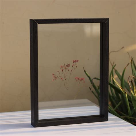 Black Floating Frame Double Sided Glass Frame For Pressed Flowers