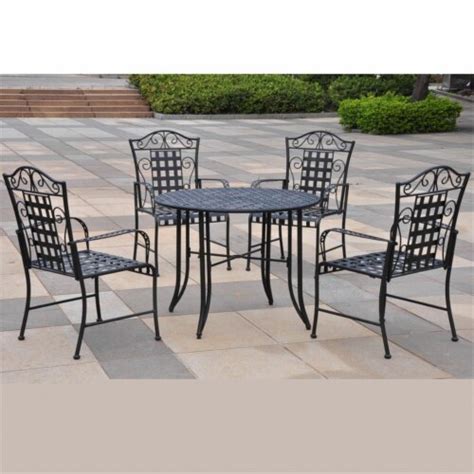 International Caravan 3454 Ant Bk Mandalay Outdoor Dining Group Antique Black Set Of 5 5