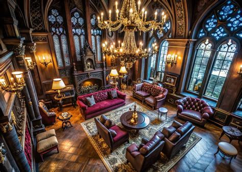 A Dark And Dramatic Gothic Living Room An Aerial Perspective Exposing