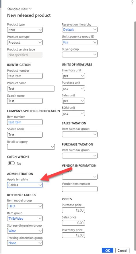 create released products using a template in dynamics 365 dyanamics post