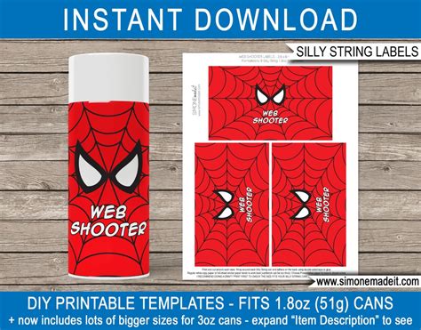 Spiderman Web Shooter Silly String Labels Superhero Party Instant Download Etsy