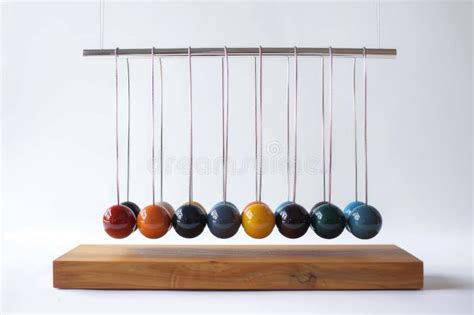 Group Of Pendulums Hanging From A Wooden Stand Ideal For Science