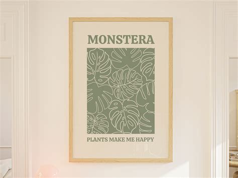 Variegated Monstera Poster Digital Print Olive Green Wall Art For