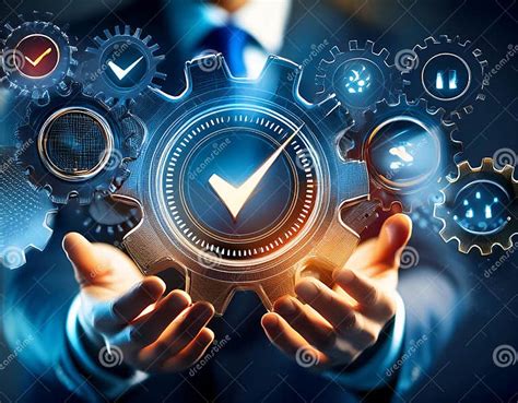 Concept Of Efficiency And Productivity Featuring Elements Like Gears Checkmarks And